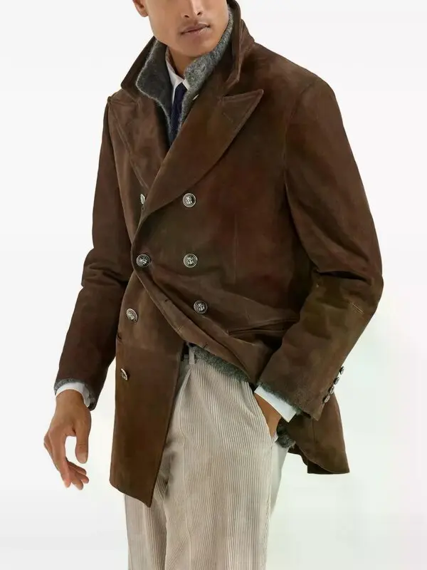 Brunello Cucinelli Suede Peak Lapel Outerwear Jacket