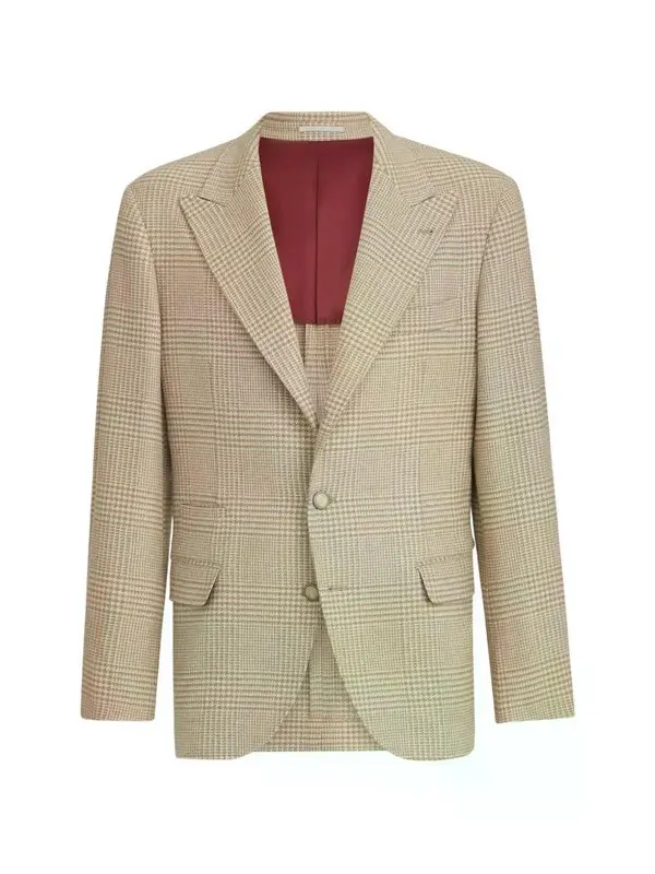 Brunello Cucinelli Comfort Wool And Cashmere Prince Of Wales Flannel Deconstructed Blazer With Large Peak Lapels