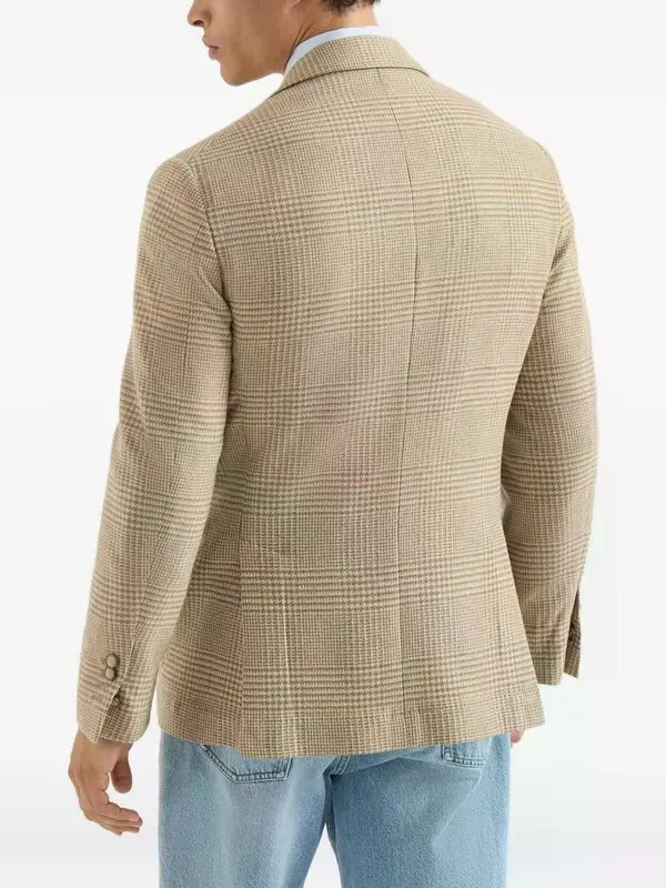 Brunello Cucinelli Comfort Wool And Cashmere Prince Of Wales Flannel Deconstructed Blazer With Large Peak Lapels