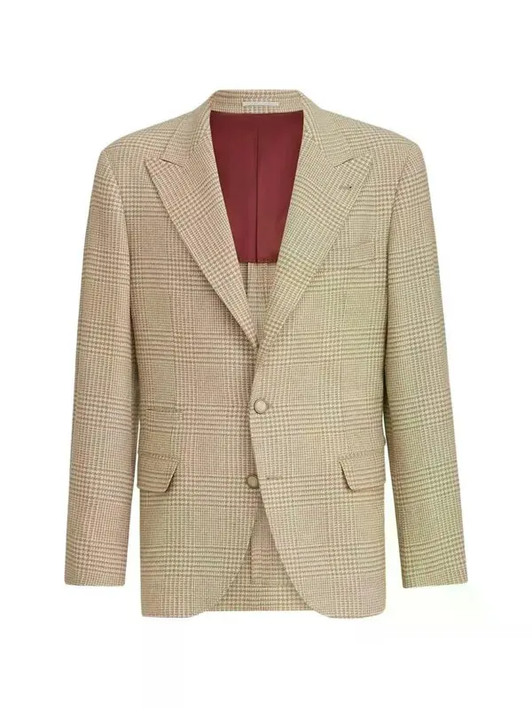 Brunello Cucinelli Comfort Wool And Cashmere Prince Of Wales Flannel Deconstructed Blazer With Large Peak Lapels - Neutrals