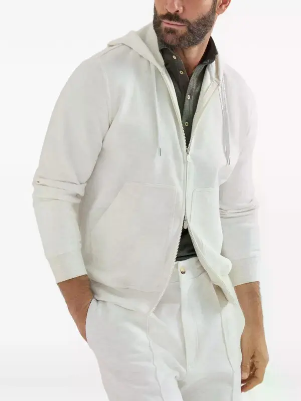 Brunello Cucinelli Techno Cotton French Terry Double Cloth Hooded Sweatshirt With Zipper - Grey