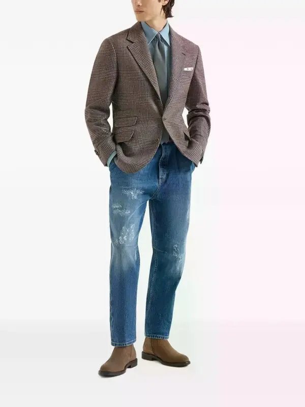 Brunello Cucinelli Comfort Wool And Cashmere Prince Of Wales Flannel Deconstructed Cavallo Blazer - Brown