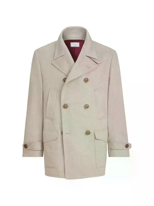 Brunello Cucinelli Cashmere Chevron Flannel Four-pocket Pea Coat - Neutrals