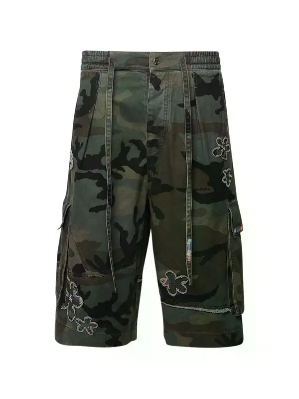 NAHMIAS Floral-patch Crystal-embellished Shorts