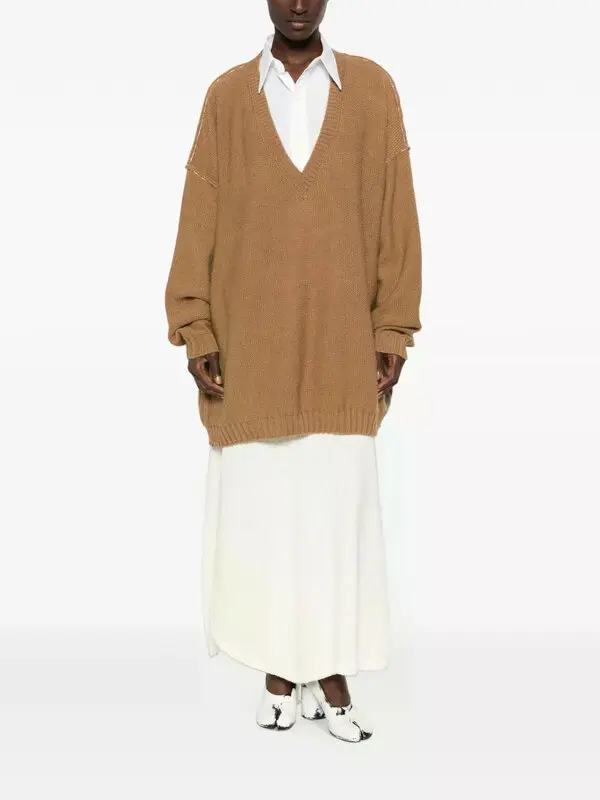 MAISON MARGIELA V-neck Oversized Sweater - Brown