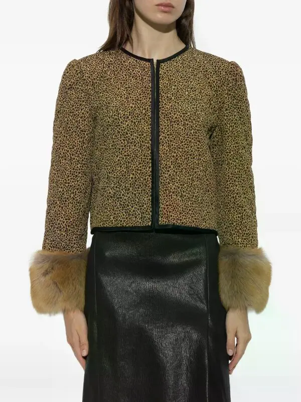 Valentino Garavani Leopard Print Faux Fur Trim Quilted Jacket