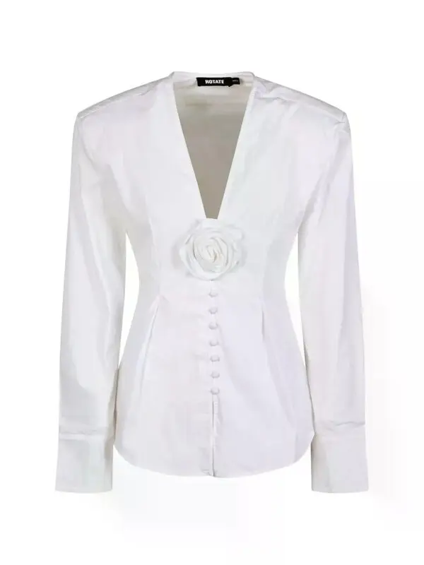 ROTATE BY BIRGER CHRISTENSEN Floral-applique V-neck Shirt - White