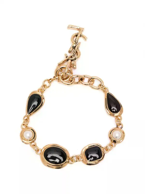 Saint Laurent Cabochon-embellished Faux-pearl Bracelet - Gold