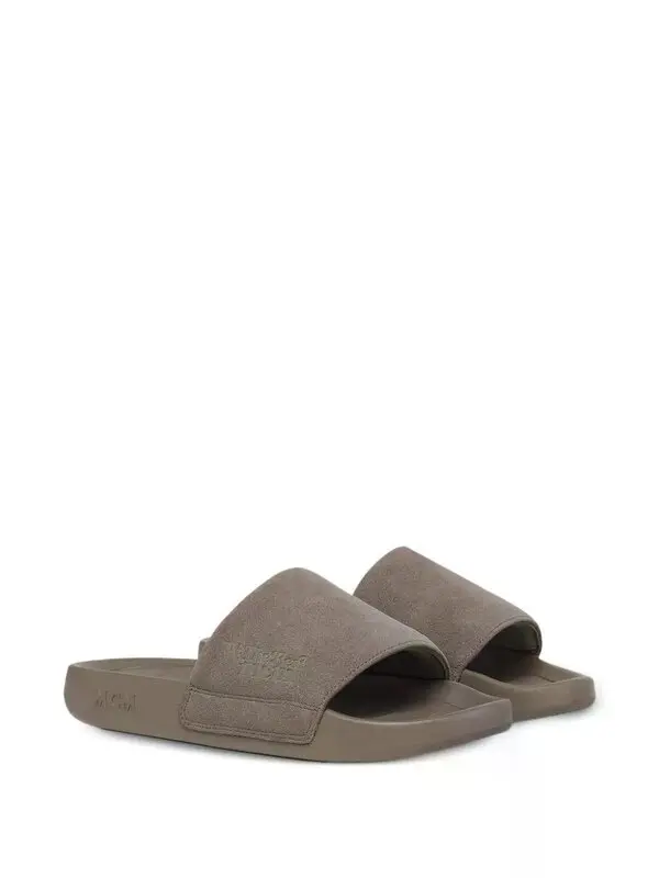 Mcm Ultrasuede Embossed Logo Slides