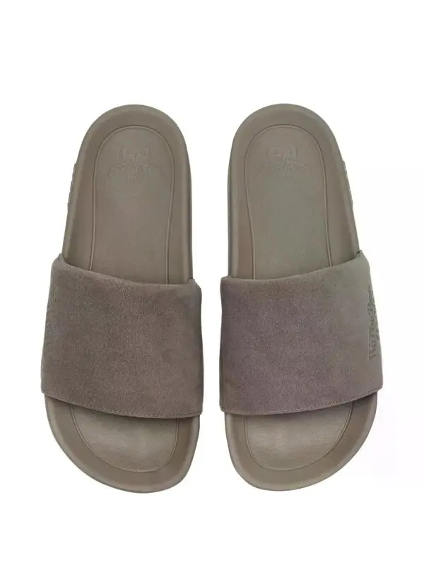 Mcm Ultrasuede Embossed Logo Slides