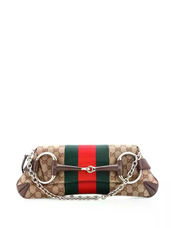 Gucci Horsebit Web Chain Gg Canvas Large Clutch Bag