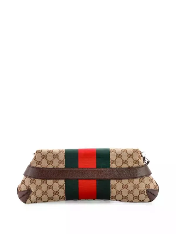 Gucci Horsebit Web Chain Gg Canvas Large Clutch Bag