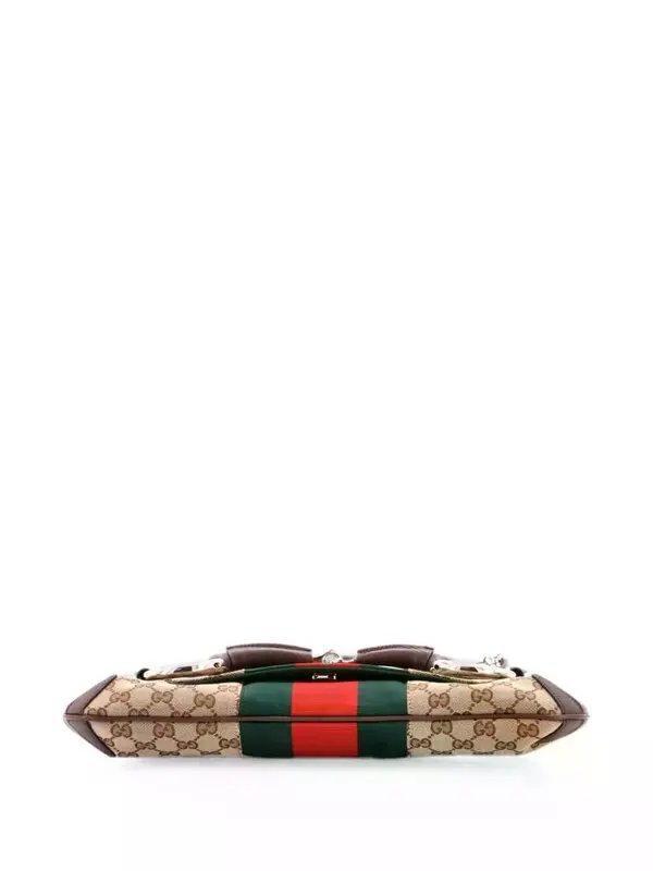 Gucci Horsebit Web Chain Gg Canvas Large Clutch Bag