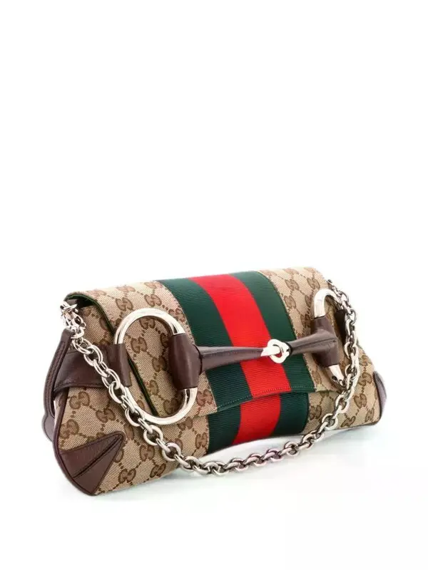 Gucci Horsebit Web Chain Gg Canvas Large Clutch Bag