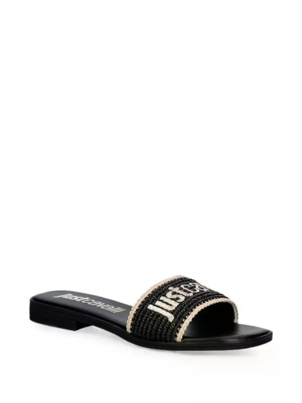 Just Cavalli Logo-embroidered Raffia-effect Flat Sandals