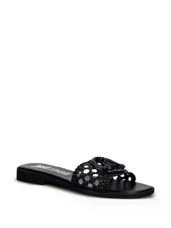 Just Cavalli Logo Plaque Woven Flat Sandals - Black