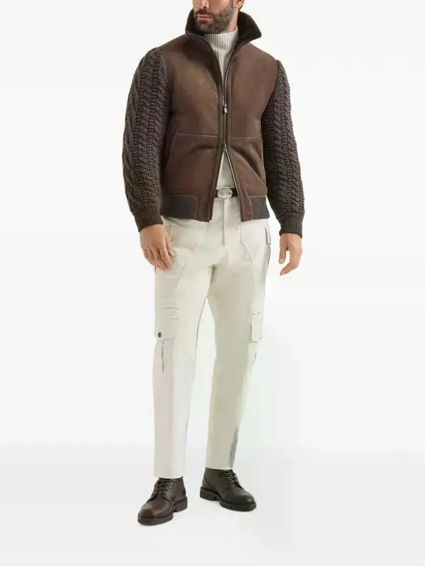 Brunello Cucinelli Suede Shearling And Cashmere Knit Bomber Jacket With Thermore® Padding