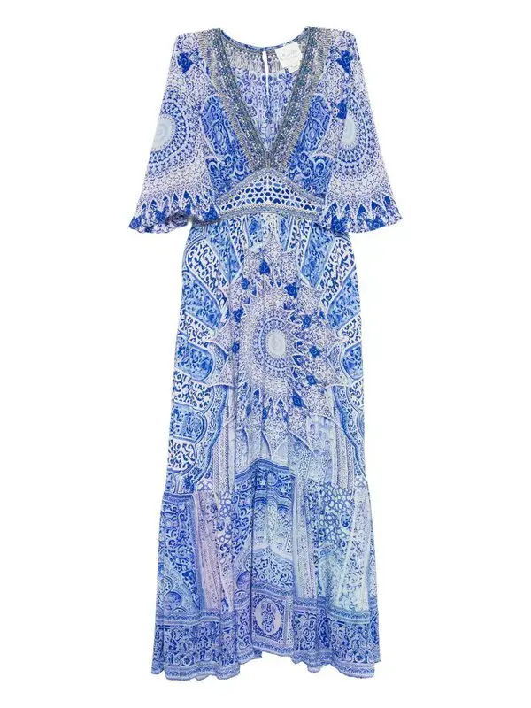 Camilla Graphic-print Ruffled-hem Dress