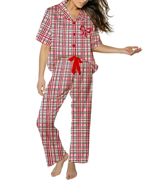 SUNSHINE SOCIETY Button-down Pajama Set - Plaid