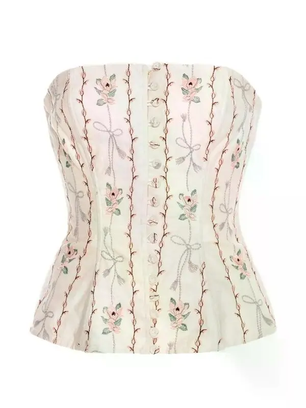 Agua Bendita Embroidered Strapless Top