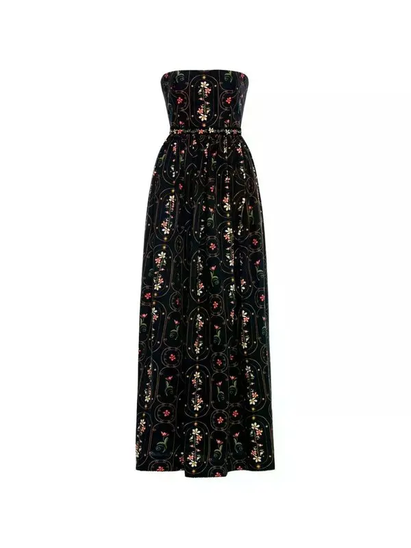Agua Bendita Floral Embroidery Maxi Dress