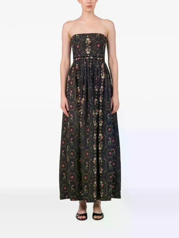 Agua Bendita Floral Embroidery Maxi Dress