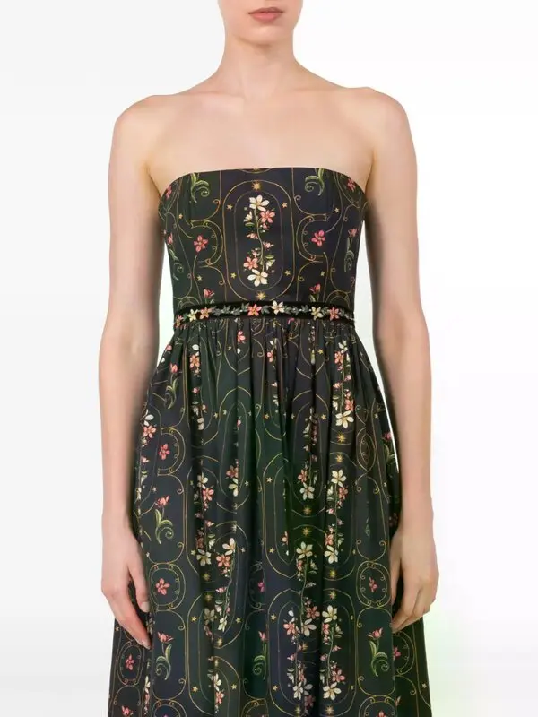 Agua Bendita Floral Embroidery Maxi Dress