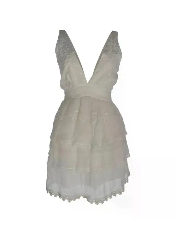 LoveShackFancy Tiered Lace V-neck Sleeveless Dress With Rear Tie