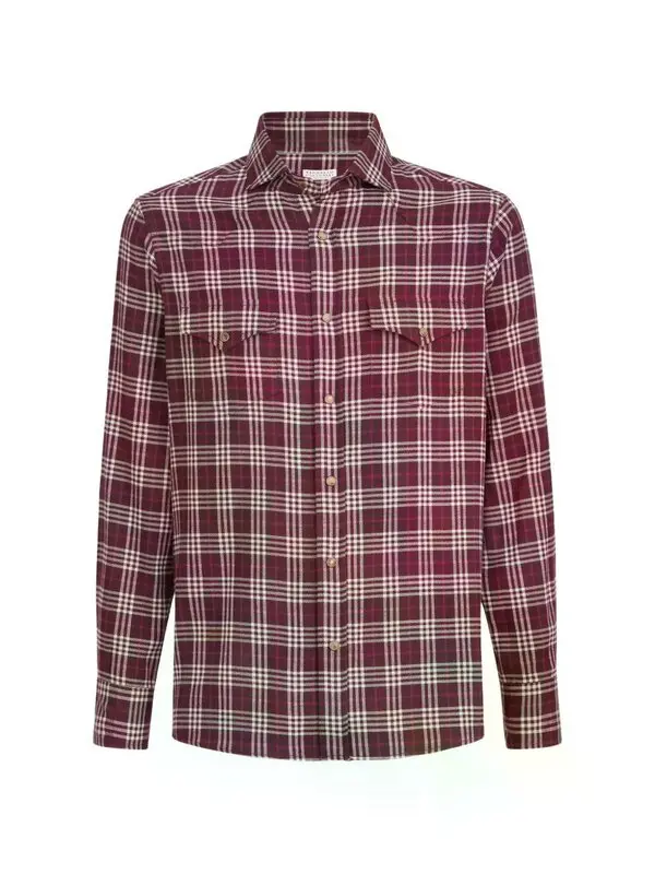 Brunello Cucinelli Cotton And Lyocell Tartan Flannel Western Shirt - Red