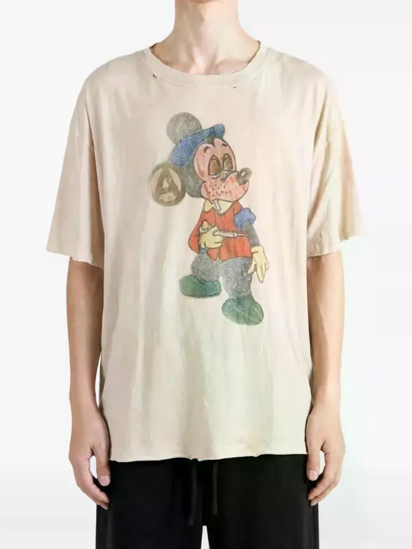 SAITOS 1940s Mickey Graphic-print Distressed T-shirt