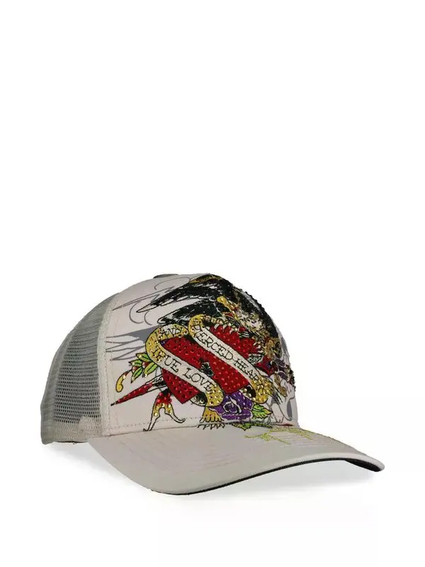 Ed Hardy Embellished Eagle Print Baseball Cap - Neutrals