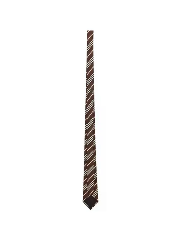 Saint Laurent Striped Tie In Silk - Brown