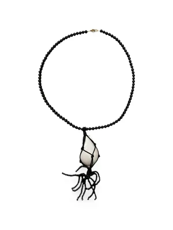 Mayol Beaded Shell Pendant Necklace - Black