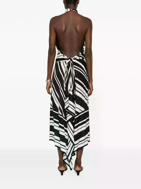 Brandon Maxwell Marin Striped Draped Bodice Midi Dress - Black