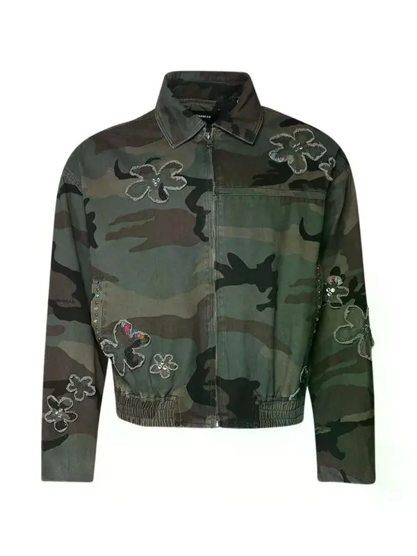 NAHMIAS Crystal-embellished Floral-patch Bomber Jacket
