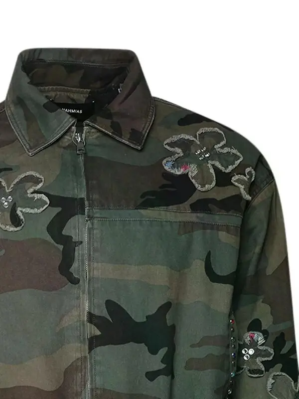 NAHMIAS Crystal-embellished Floral Patch Bomber Jacket