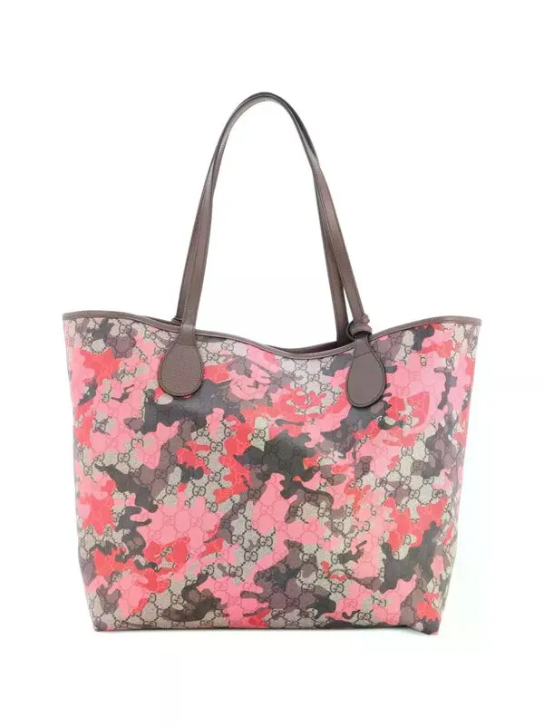 Gucci Gg Open Gg Camouflage Coated Canvas Large Tote Bag