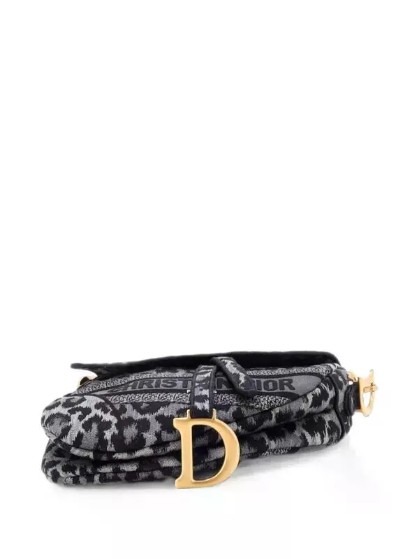 Dior Saddle Handbag Mizza Embroidered Canvas Medium Satchel - Black