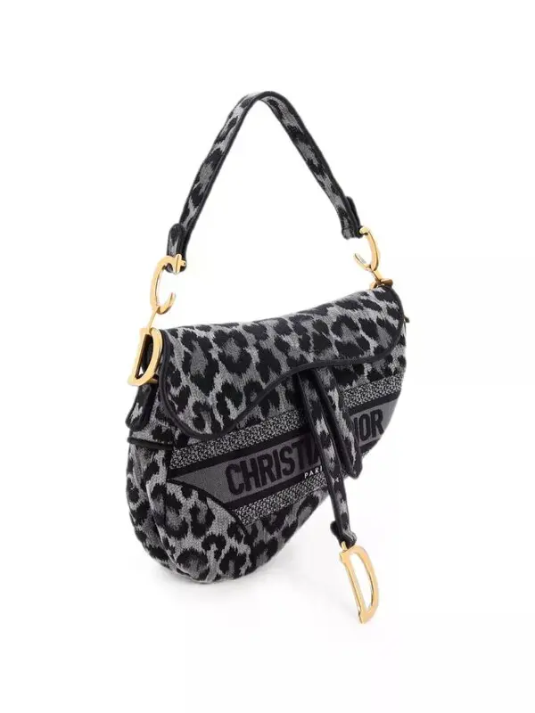 Dior Saddle Handbag Mizza Embroidered Canvas Medium Satchel - Black