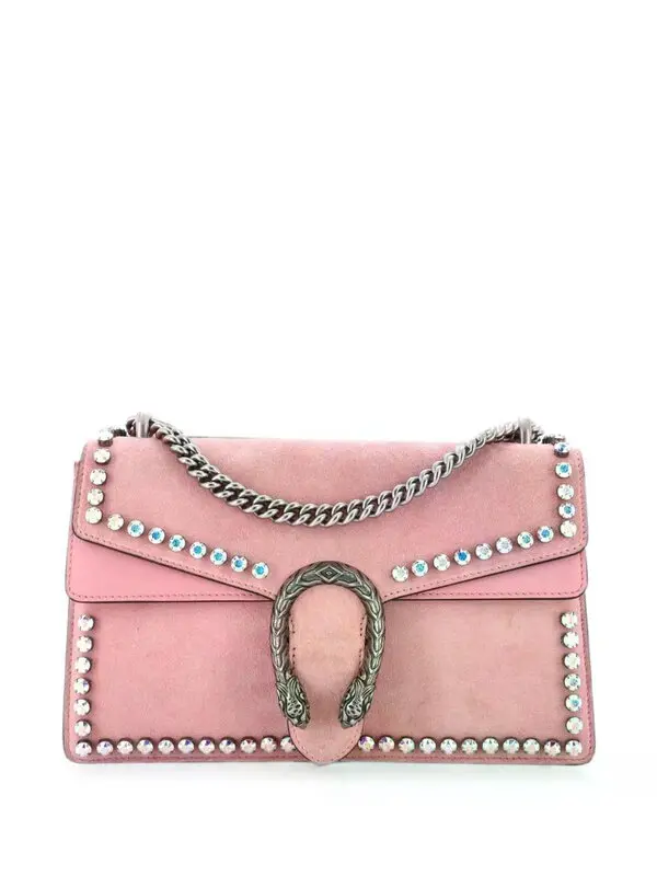 Gucci Dionysus Bag Crystal Embellished Suede Small Shoulder Bag - Pink
