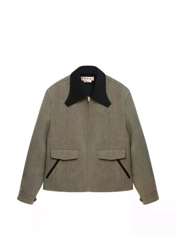 Marni Taupe Tweed Jacket With Sculptural Collar