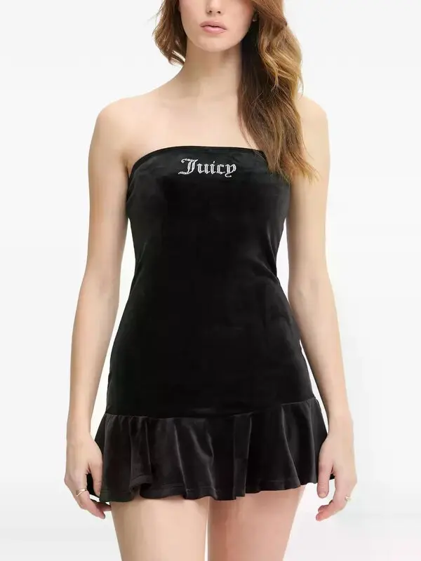 Juicy Couture Rhinestone-logo Ruffled Mini Dress - Black