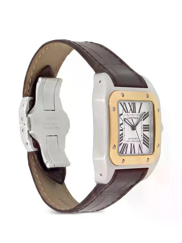 Cartier Santos 100 Watch With Alligator Leather Strap