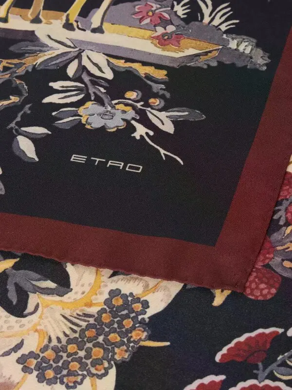 Etro Silk Twill Scarf With Floral Paisley Motif - Blue