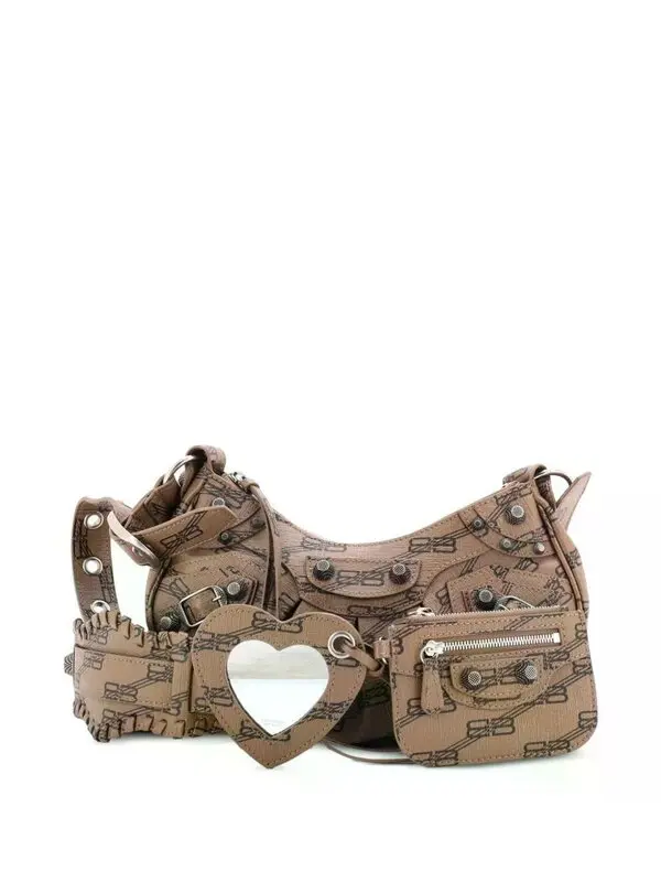 Balenciaga Le Cagole Giant Studs Bb Monogram Coated Canvas Shoulder Bag