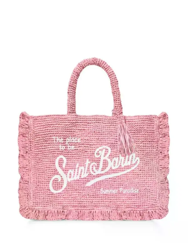 MC2 SAINT BARTH Mini Voalnt Fringed Raffia Tote Bag - Pink