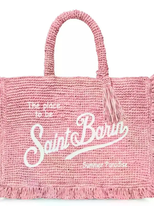 MC2 SAINT BARTH Mini Voalnt Fringed Raffia Tote Bag