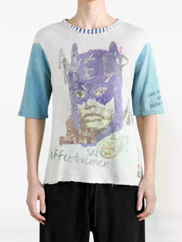 SAITOS Batman Graphic-print Distressed T-shirt