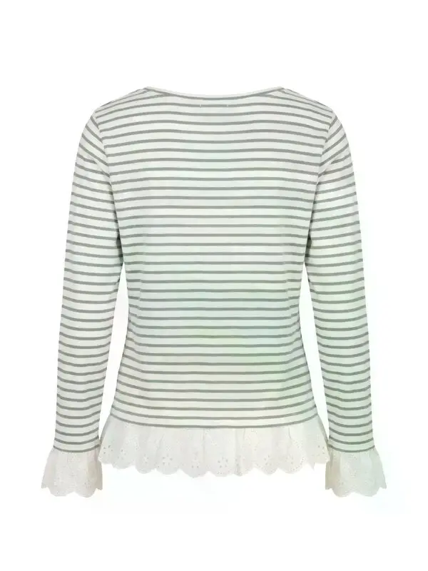 MOLLY BRACKEN Striped Lace-trim T-shirt - White