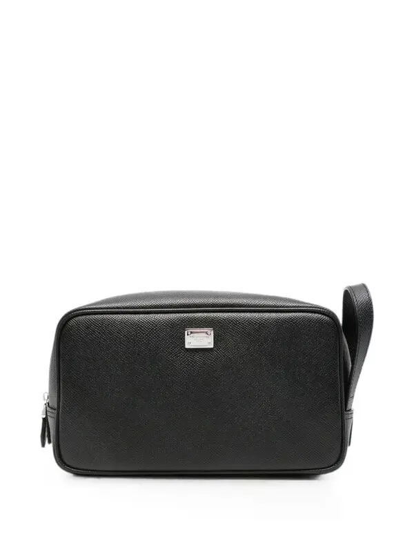 Dolce & Gabbana Logo-plaque Pebbled-leather Wash Bag